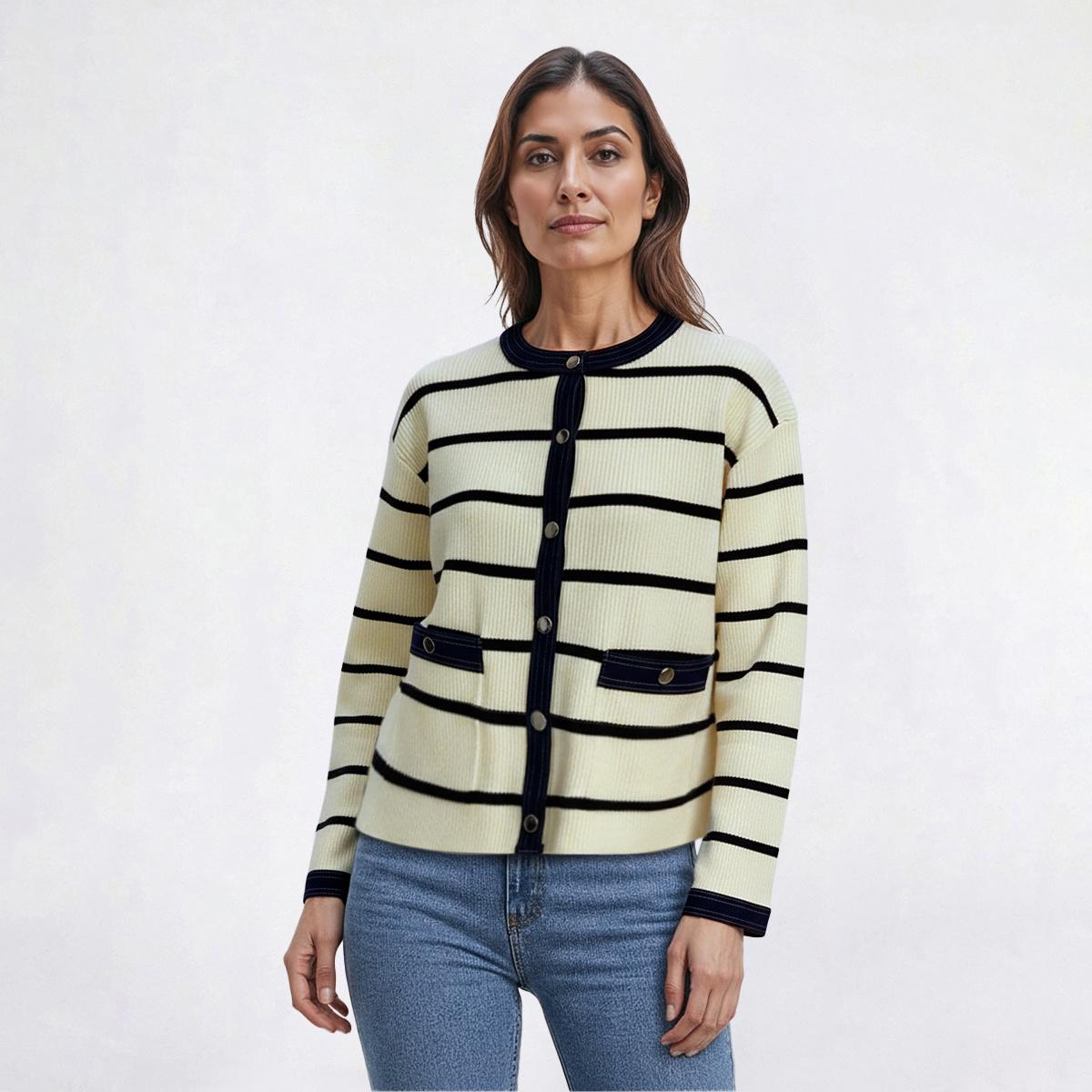 Click here for Womens Nanette Lepore Denim Detail Stripe Cardigan prices